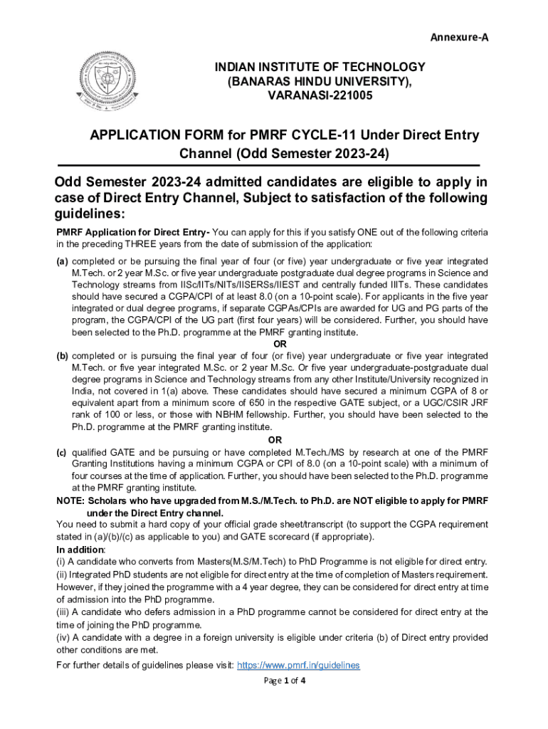 Fillable Online Direct Entry Channel Application Form for PMRF Cycle-11 ...