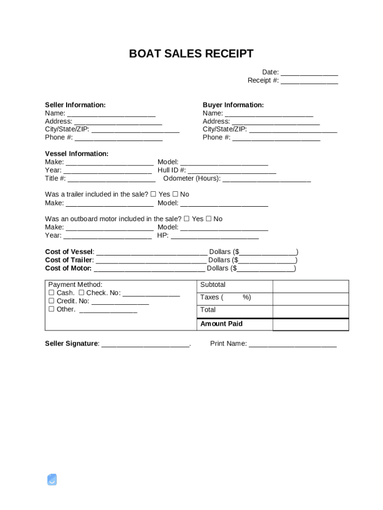 Boat Sales Receipt Template Blank Printable Pdf, Excel & ... Doc ...