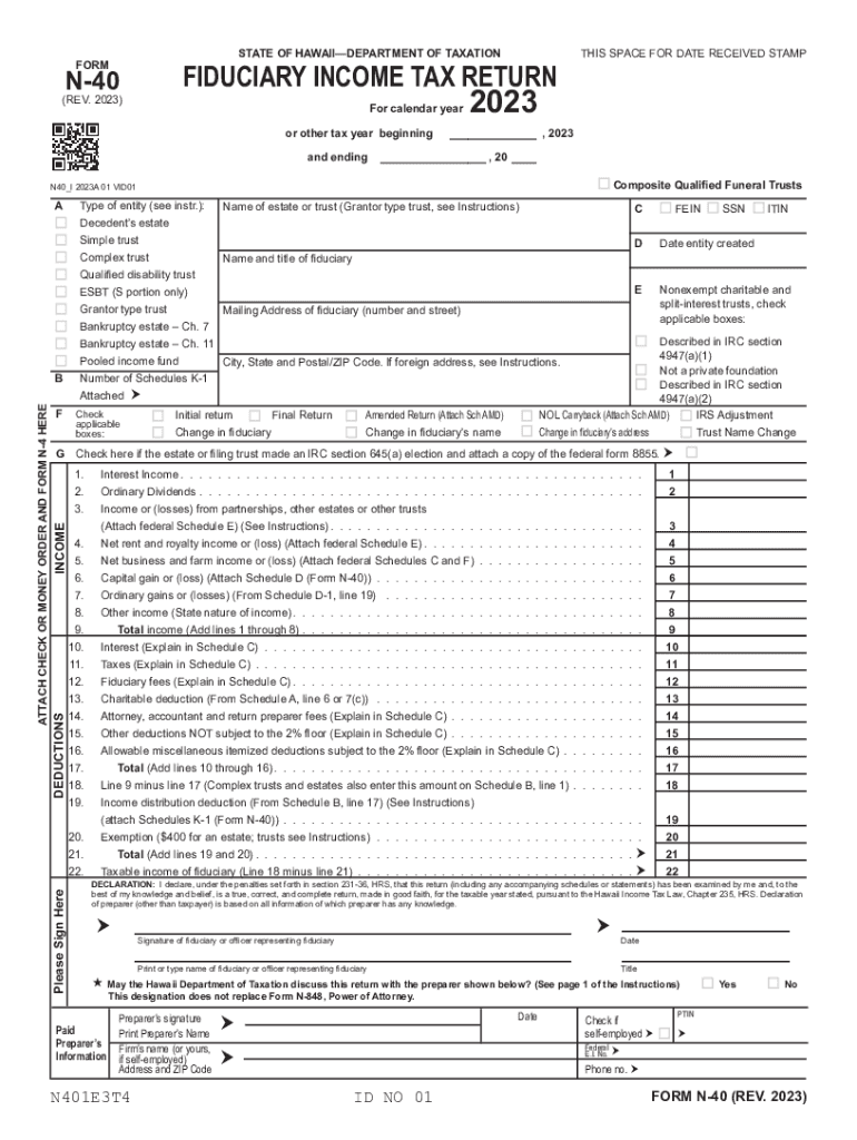 Fillable Online Form N-40, Rev. 2023, Fiduciary Income Tax Return ...