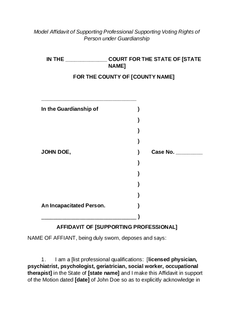 affidavit of supporting professional Doc Template | pdfFiller