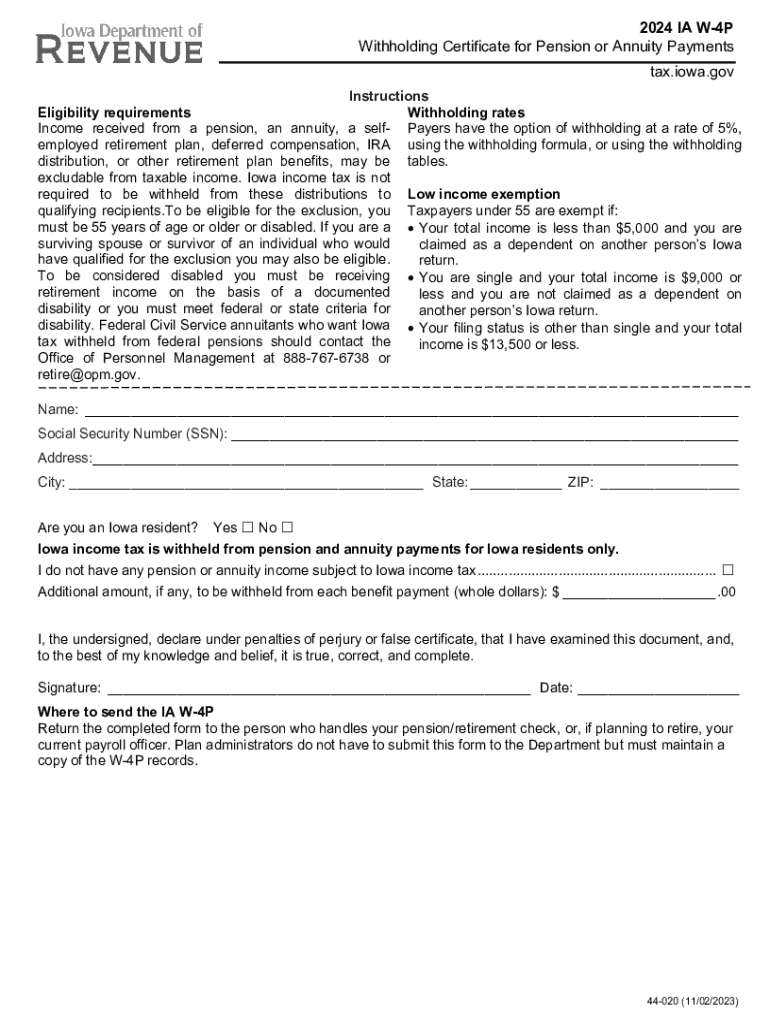Fillable Online IA W-4P Withholding Certificate for Pension or Annuity ... Fax Email Print ...