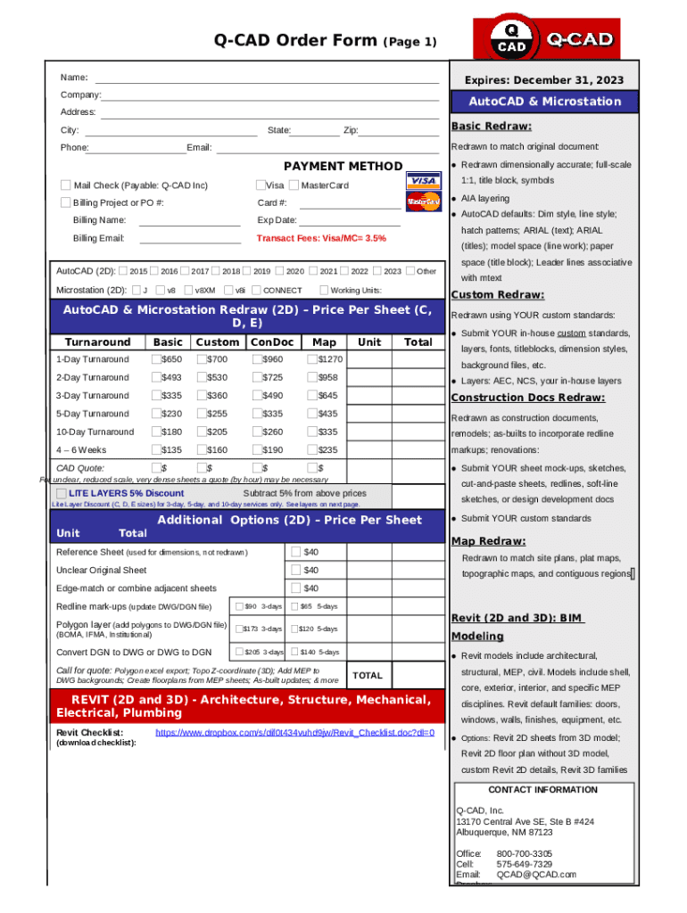Q-CAD Order Doc Template | pdfFiller