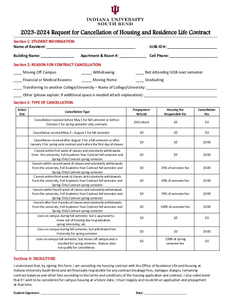 Fillable Online Request for Cancellation of Housing and Residence Life ...