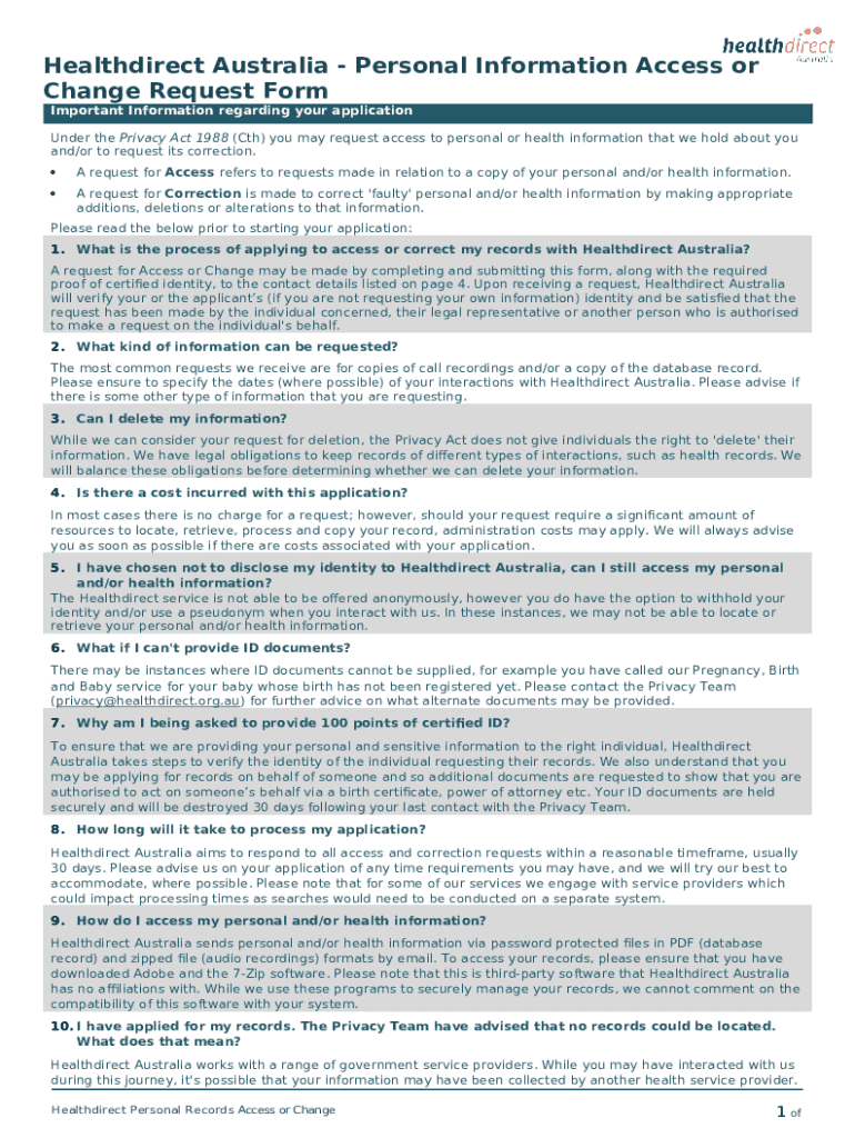 Healthdirect Personal Records Access or Change Request ... - media ...