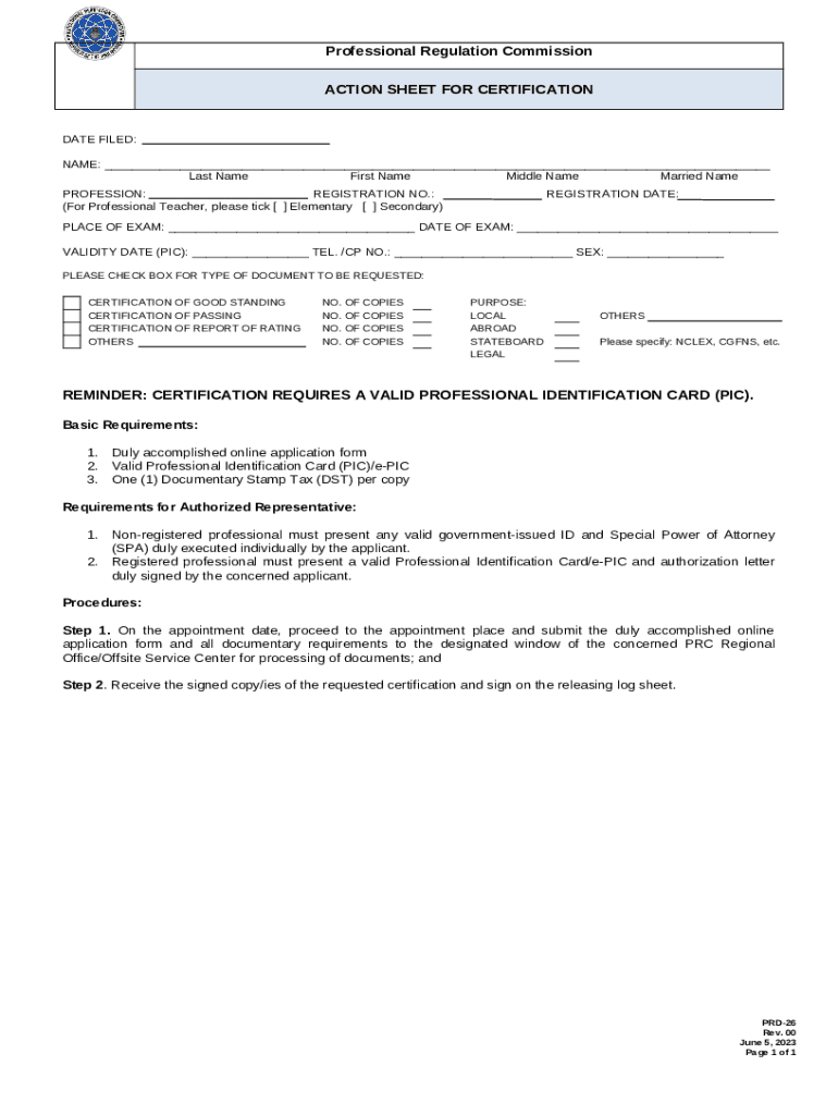 Action Sheet for Certification Doc Template | pdfFiller