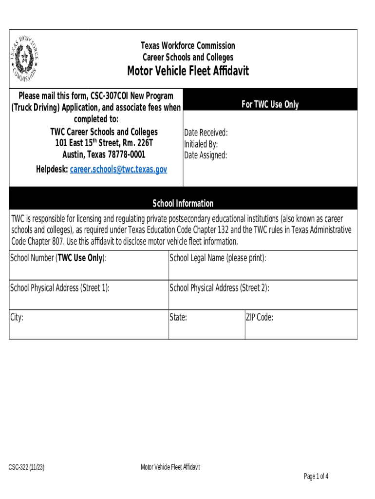 Motor Vehicle Fleet Affidavit - Texas Workforce Commission Doc Template ...