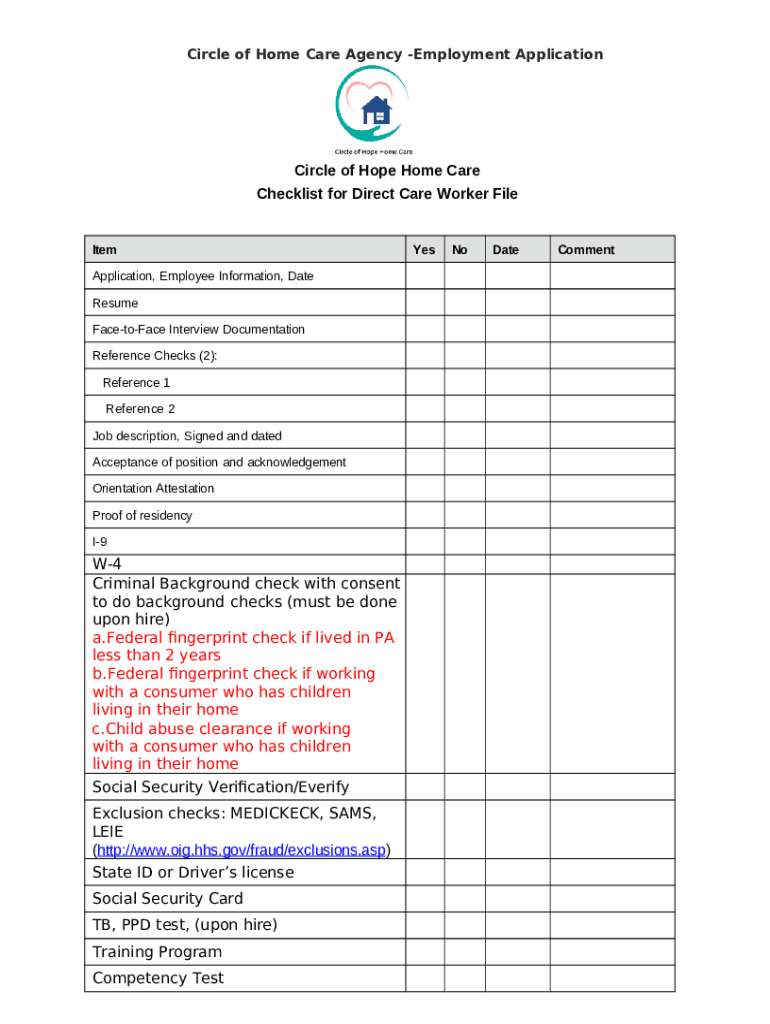 Staff & Service User Files Checklist Doc Template | pdfFiller