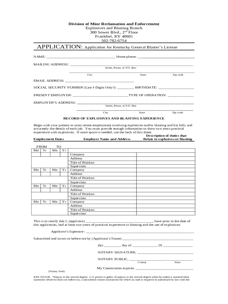 EC-16 Application for Blasters License - eec ky Doc Template | pdfFiller