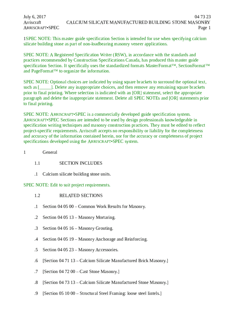 Calcium Silicate Masonry Stone Doc Template | pdfFiller
