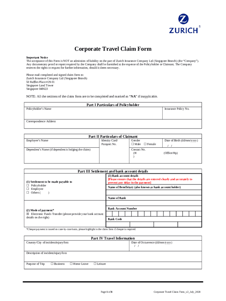 Corporate Travel Claim - PDF Free Download Doc Template | pdfFiller