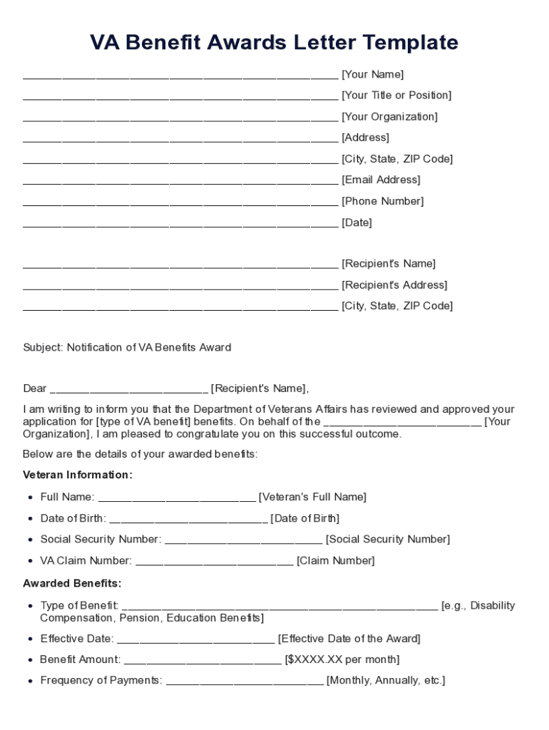Fillable Online VA Award Letter Template & ExampleFree PDF Download Fax ...