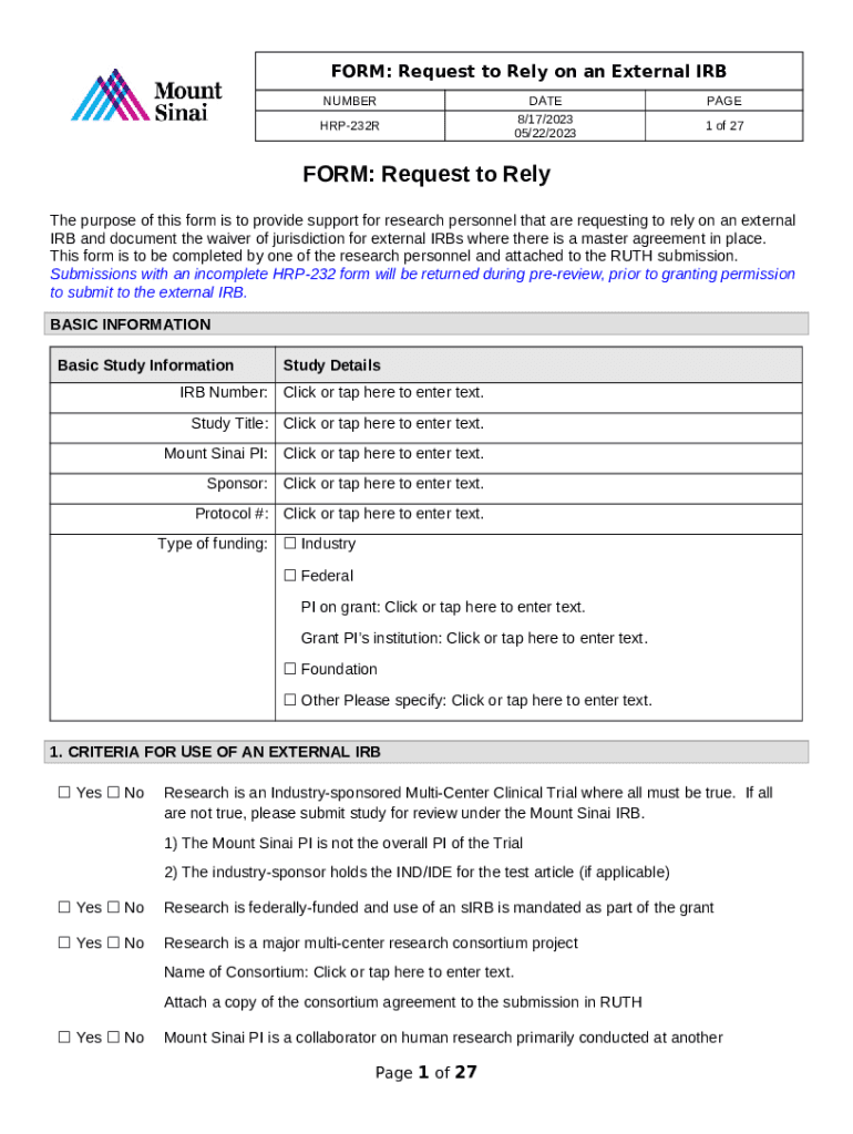 What You Need to Know About Single IRB Review Doc Template | pdfFiller