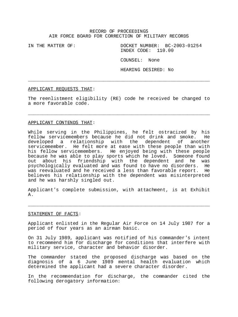 The reenlistment eligibility (RE) code he received be changed to a more ...