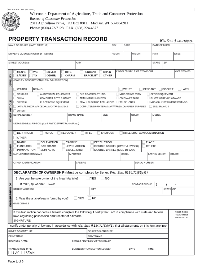 property transaction record - datcp wi Doc Template | pdfFiller
