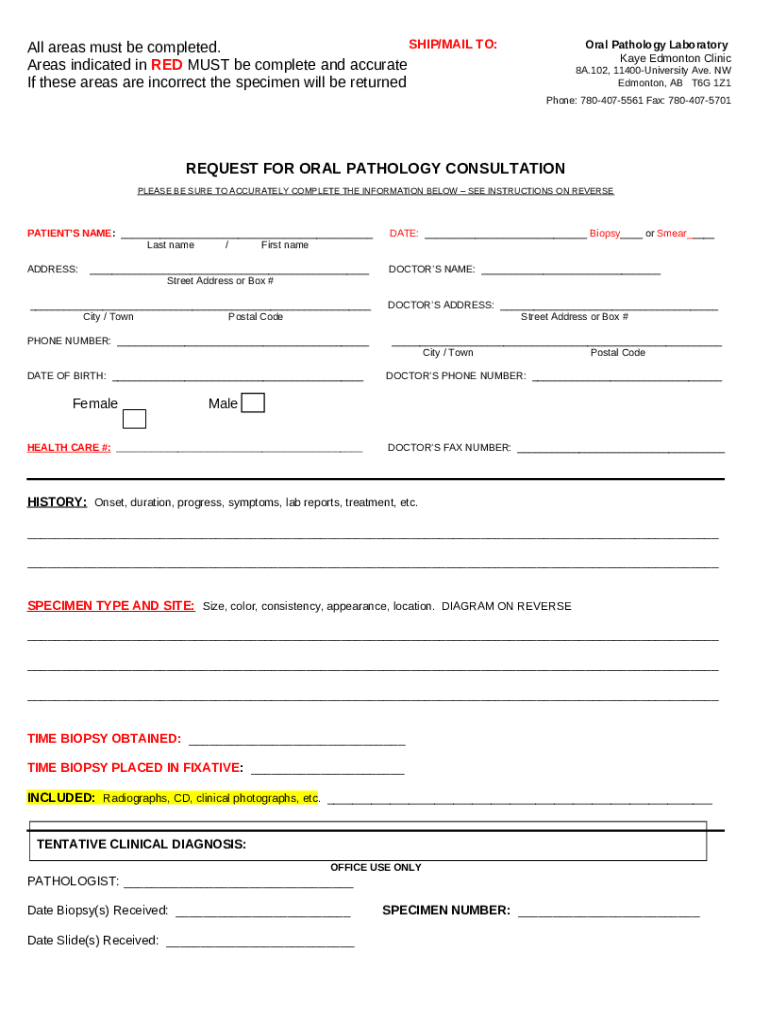 Biopsy Examination Request Doc Template | pdfFiller