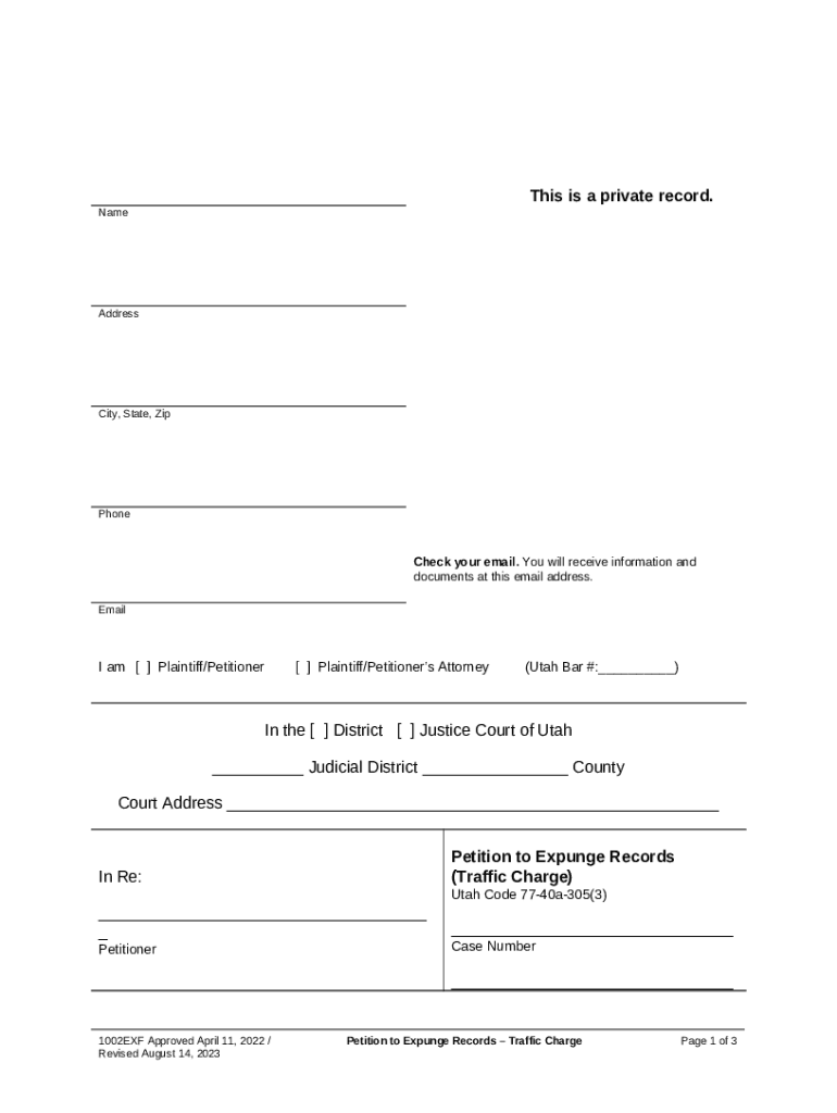 Petition to Expunge Records (Traffic Conviction). Petition to Expunge ...