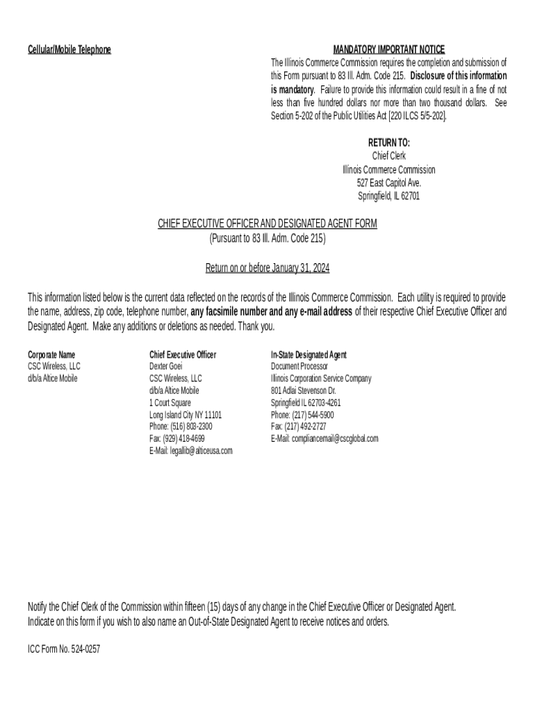 CSC Wireless, LLC - icc illinois Doc Template | pdfFiller