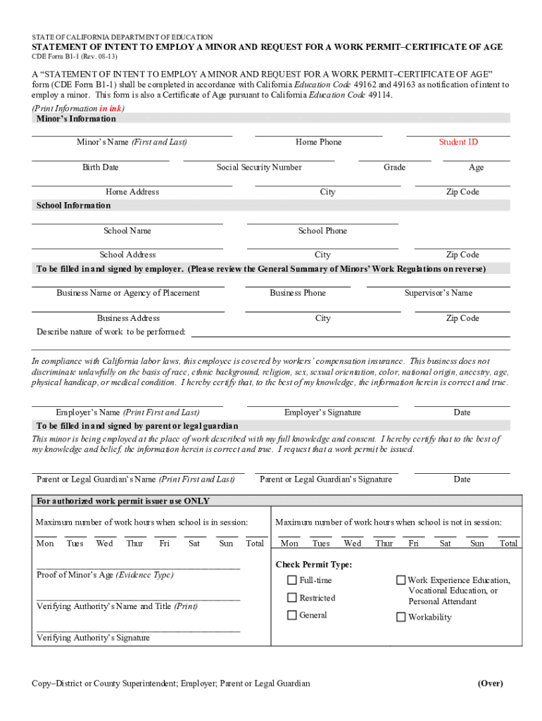 Fillable Online 2014-2024 Form CA CDE B1-1 Fill Online, Printable ...