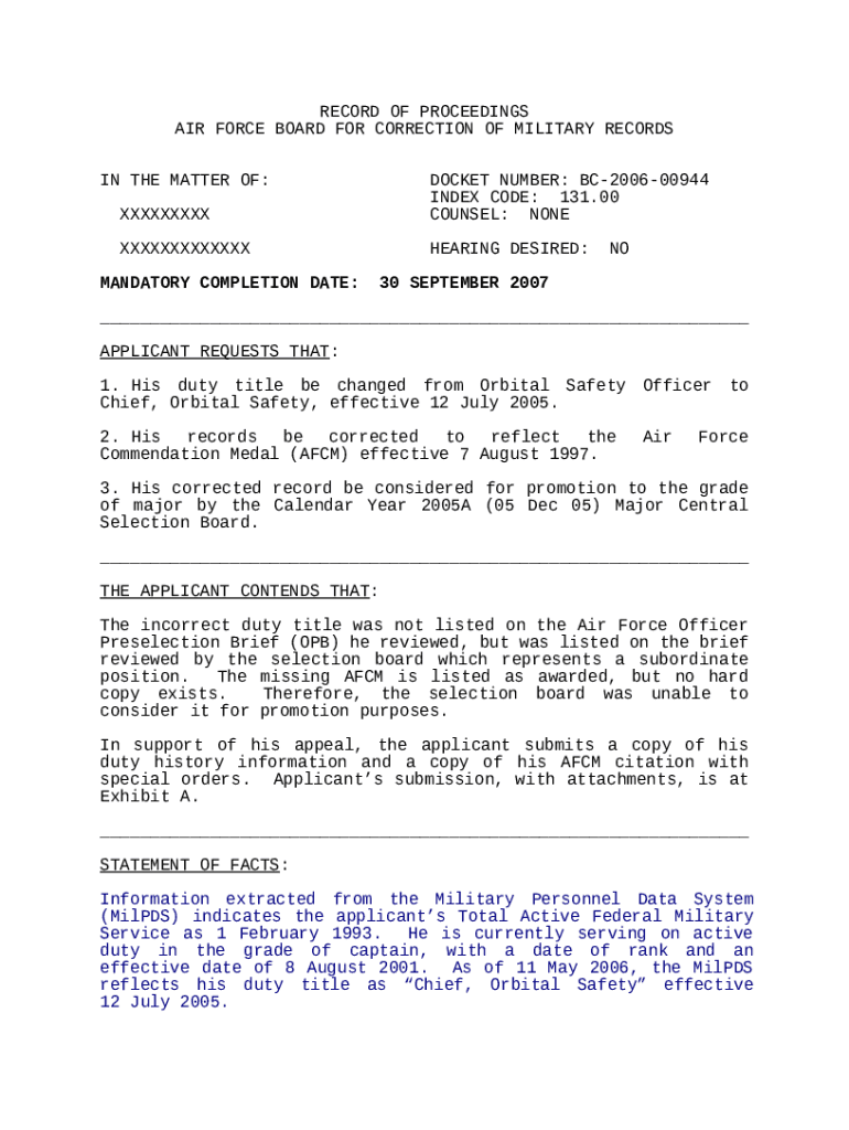 IN THE MATTER OF:DOCKET NUMBER: BC-2006-00944 Doc Template | pdfFiller