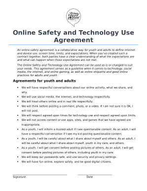 Family Online Safety Agreement For Ages 13 and Under Doc Template ...