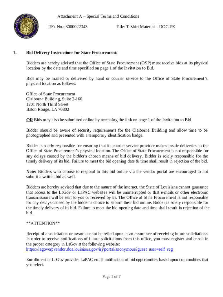 Bidders are hereby advised that the Office of State Procurement (OSP ...