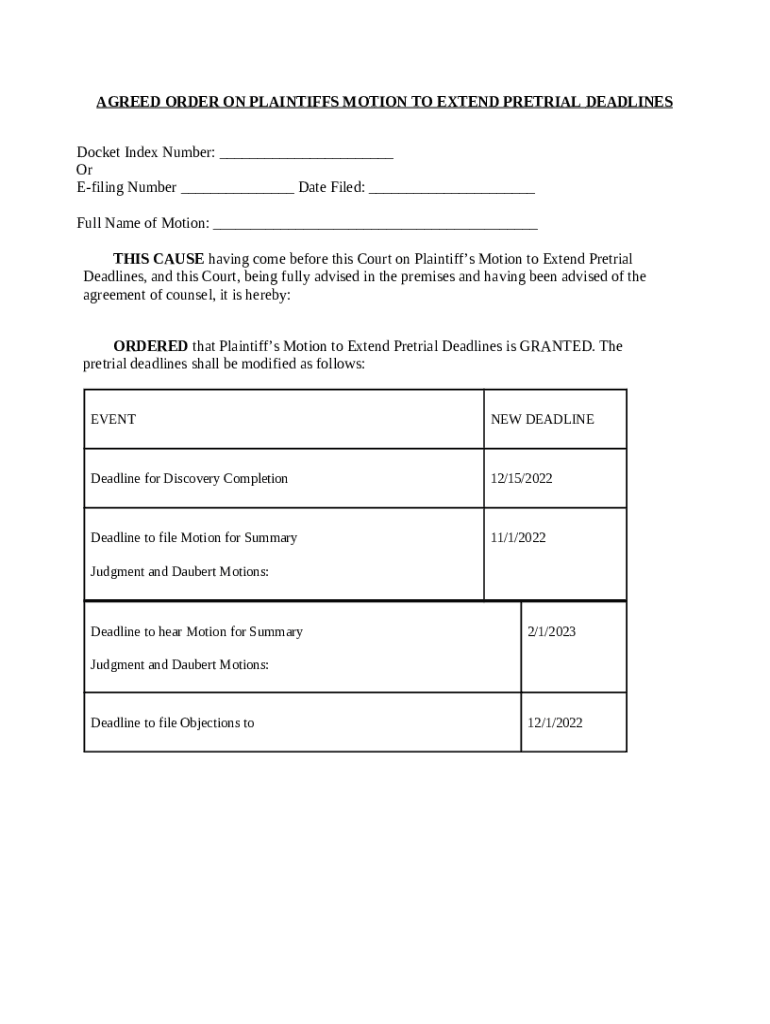 agreed order on plaintiffs motion to extend pretrial deadlines Doc ...