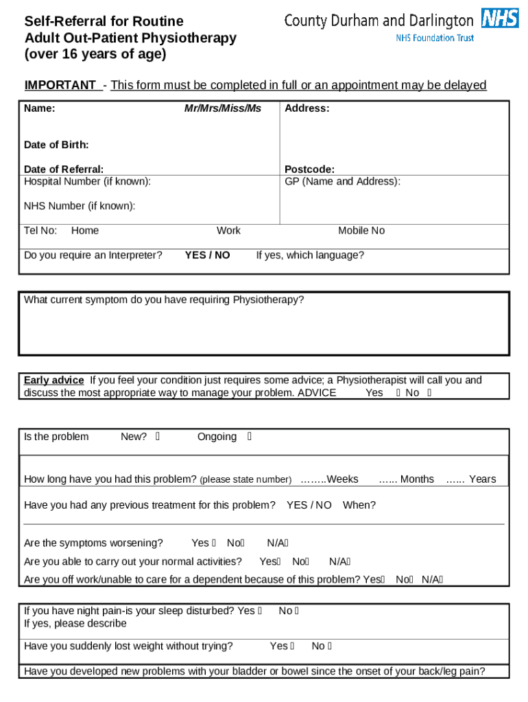 Physiotherapy self-referral for Kingsbridge patients Doc Template | pdfFiller