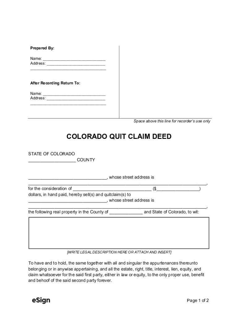 Fillable Online Colorado Quit Claim Deed Form (100% Free) Fax Email ...