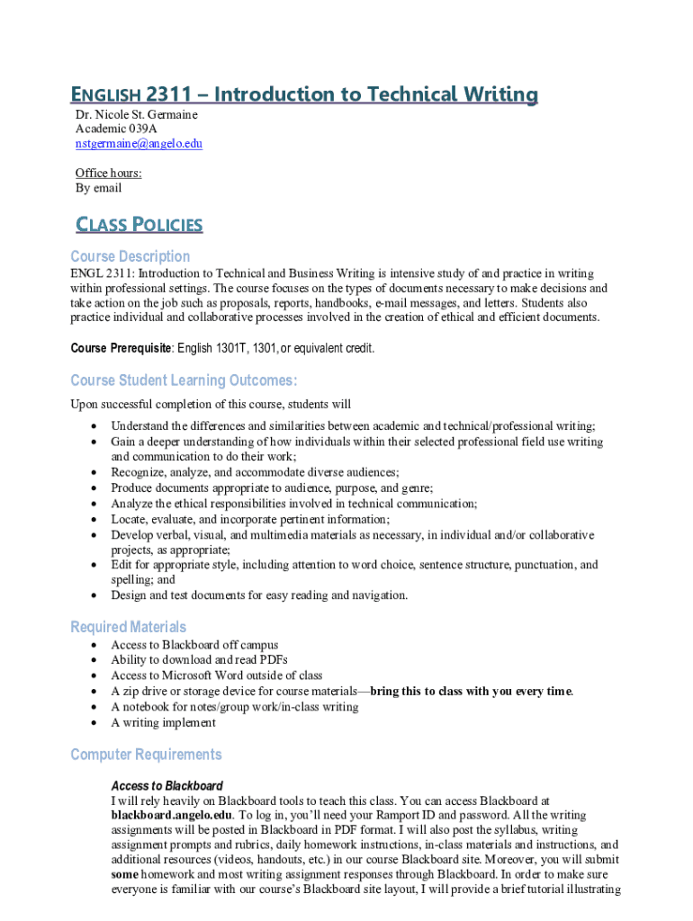 Fillable Online English 2311: Introduction to Technical and Business ...