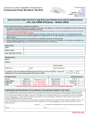 Fillable Online Spring 2023 Colt/Stallion Inspection & Classification ...