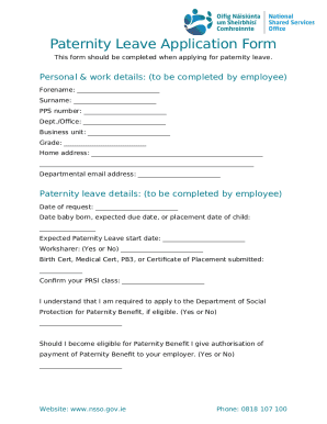 Free Online Paternity Leave Application Template Doc Template | pdfFiller