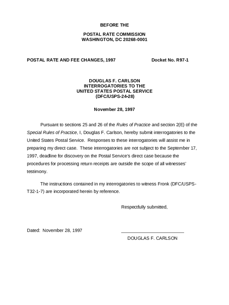 Letter to Postal Service and Postal Regulatory Commission ... Doc ...