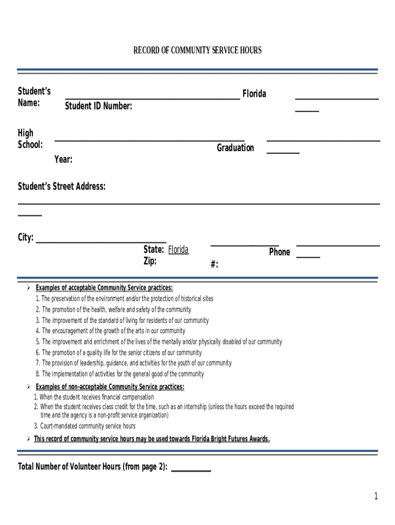 official community service hours as required for the Bright ... Doc ...