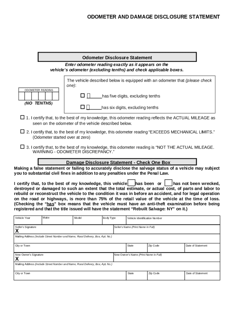 3019 - Odometer Disclosure Statement Doc Template | pdfFiller
