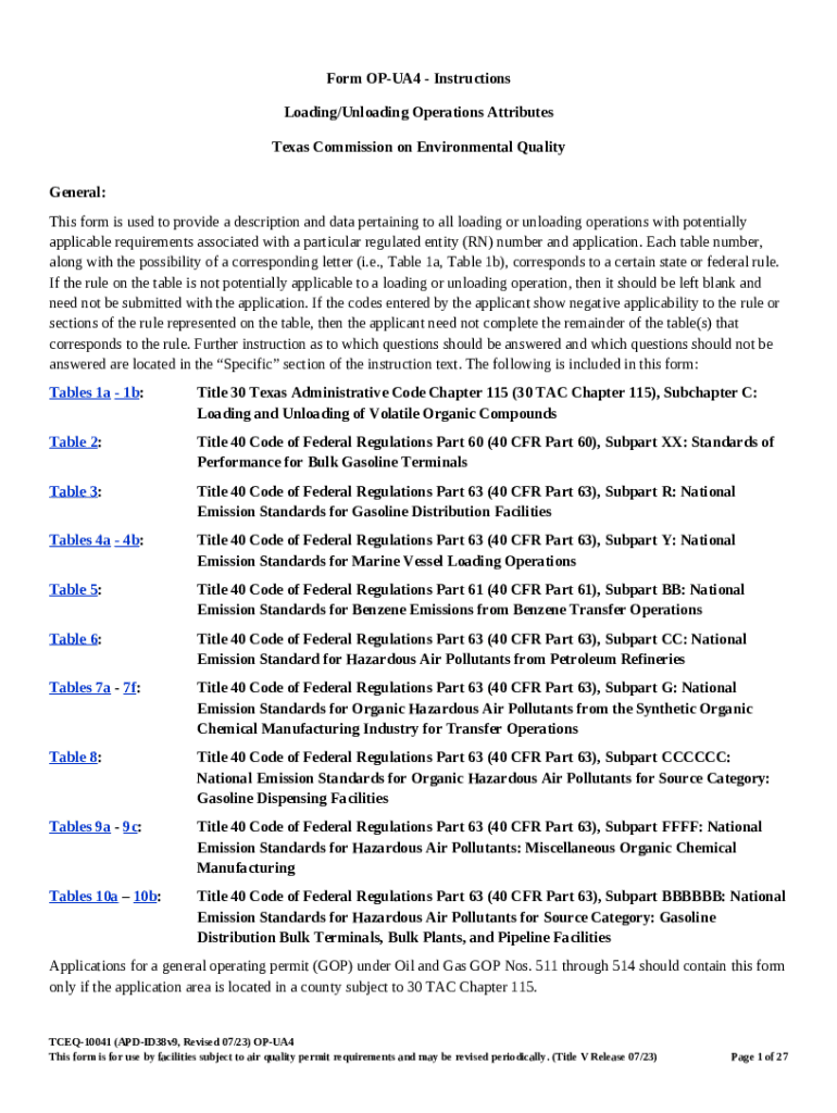 TCEQ 10041 - OP-UA4-Loading/Unloading Operations Attributes. TCEQ - OP ...
