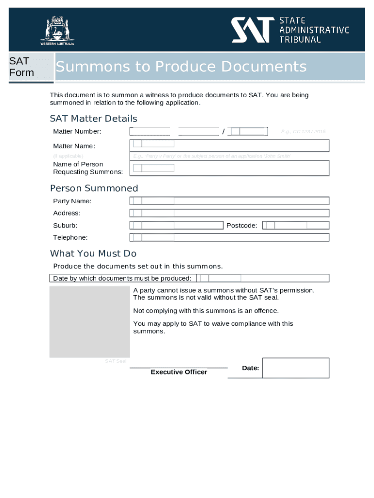 Details of Summons - State Administrative Tribunal Doc Template | pdfFiller
