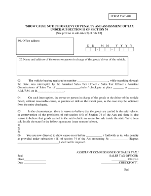 Fillable Online Form VAT - 407 : Notice levying tax and imposing ...