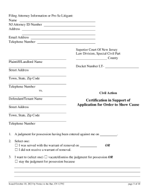 Fillable Online How to Apply for an Order to Show Cause in a Landlord ...