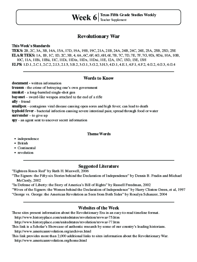 Fillable Online Texas Fourth Grade Studies Weekly Teacher Supplement ...