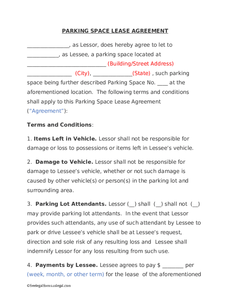 Parking Space Lease - Free Legal s Doc Template | pdfFiller