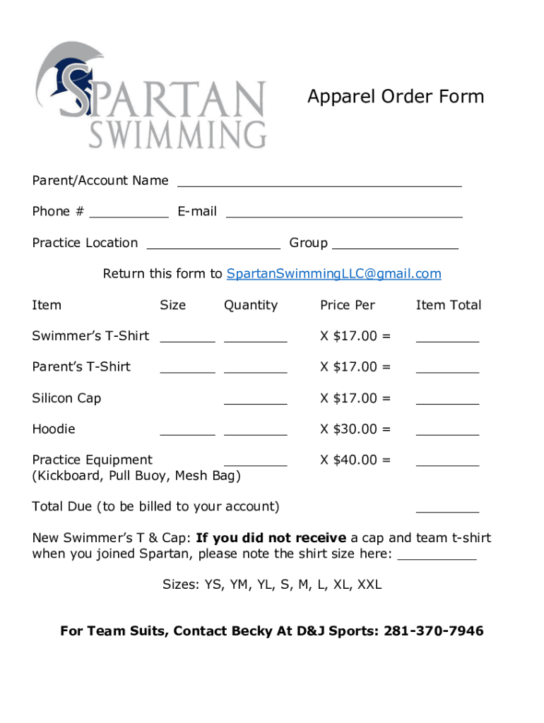 Fillable Online Apparel Order Form - Fill Online, Printable, Fillable, Blank Fax Email Print ...