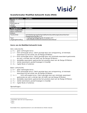 Modified Ashworth Scale (MAS) (pdf download) Doc Template | pdfFiller