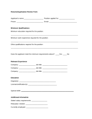 Resume/Application Review Doc Template | pdfFiller