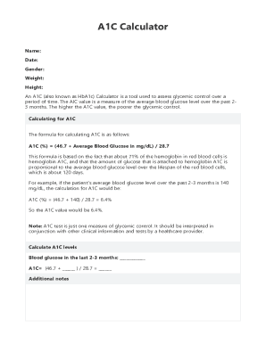 Fillable Online A1C Calculator: What it Measures, Ranges, Tips & More ...