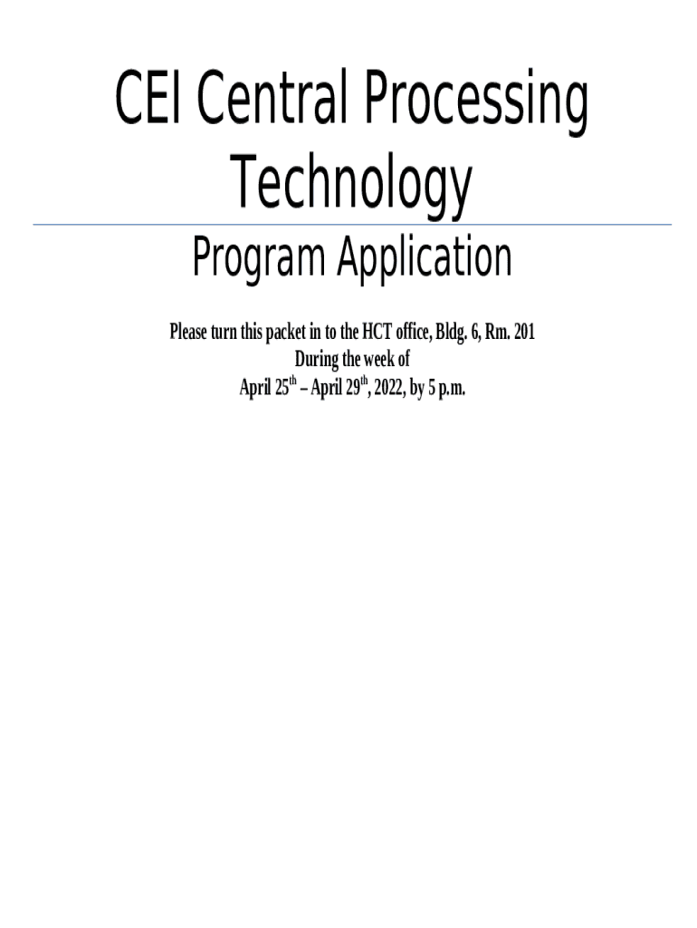 CEI Central Processing Technology. Program Application Doc Template | pdfFiller