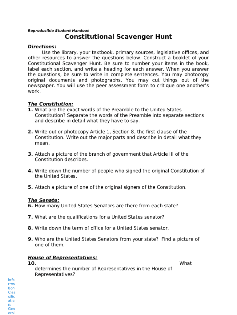 United States Constitution Scavenger Hunt: Primary ... Doc Template ...