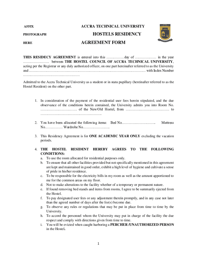 Fillable Online HOSTELS RESIDENCY AGREEMENT FORM Fax Email Print ...