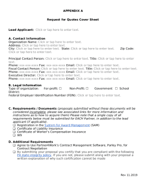Request for Quotes Cover Sheet Doc Template | pdfFiller