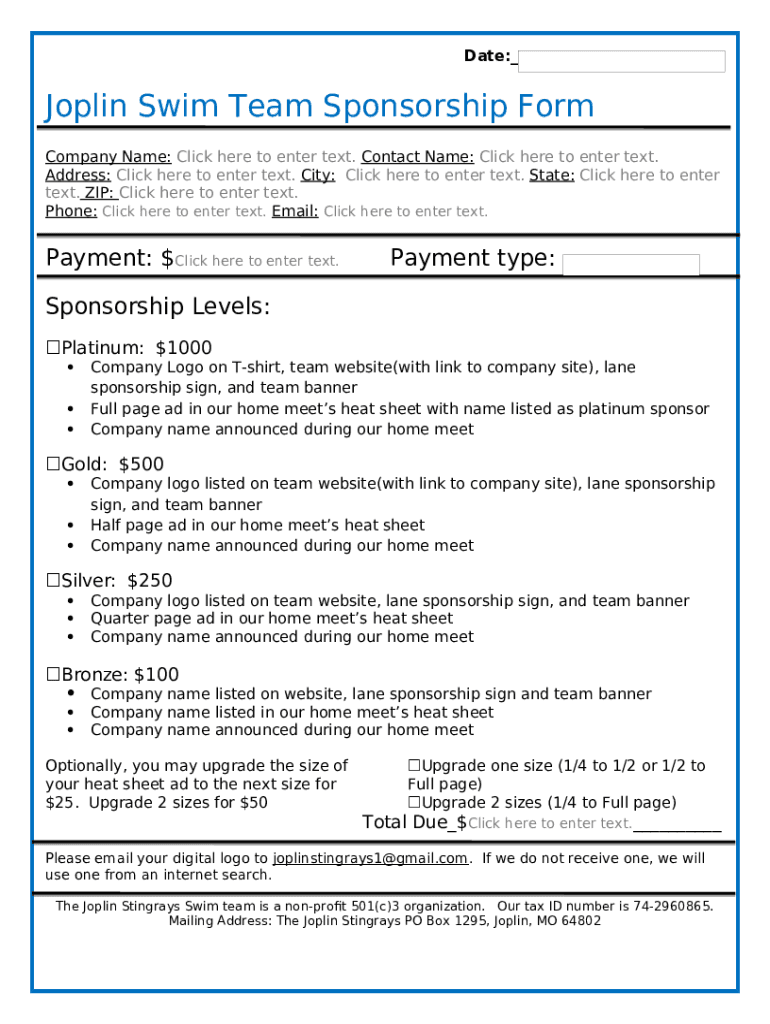 Team Sponsorship - Doc Template | pdfFiller