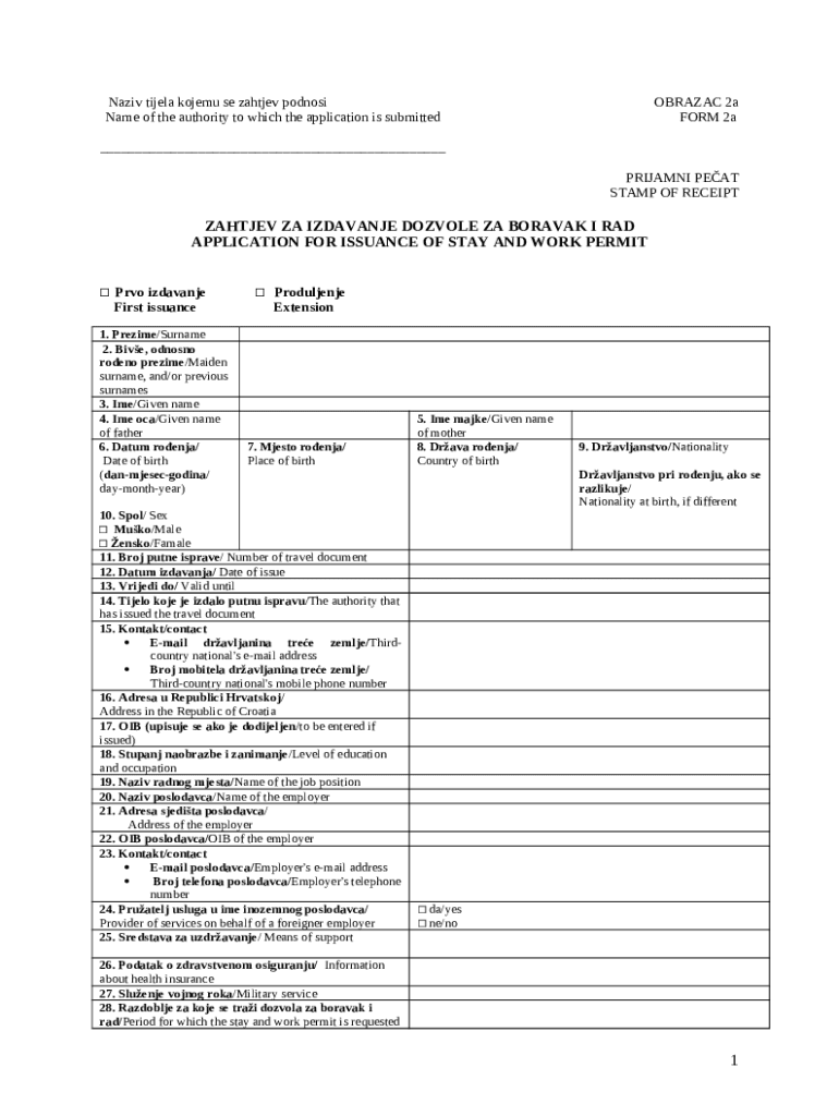 obrazac 2a word Doc Template | pdfFiller